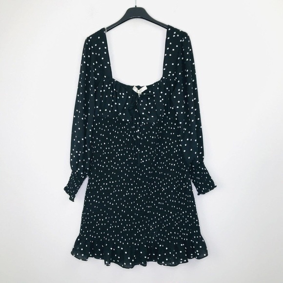 row a | Dresses | Row A Womens Xl Mini Dress Black Polka Dot Smocked ...
